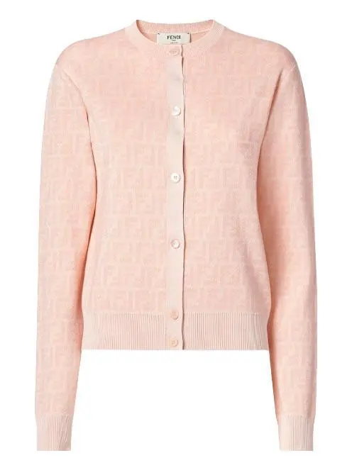 Fendi Ff Jacquard Crewneck Cardigan - Pink