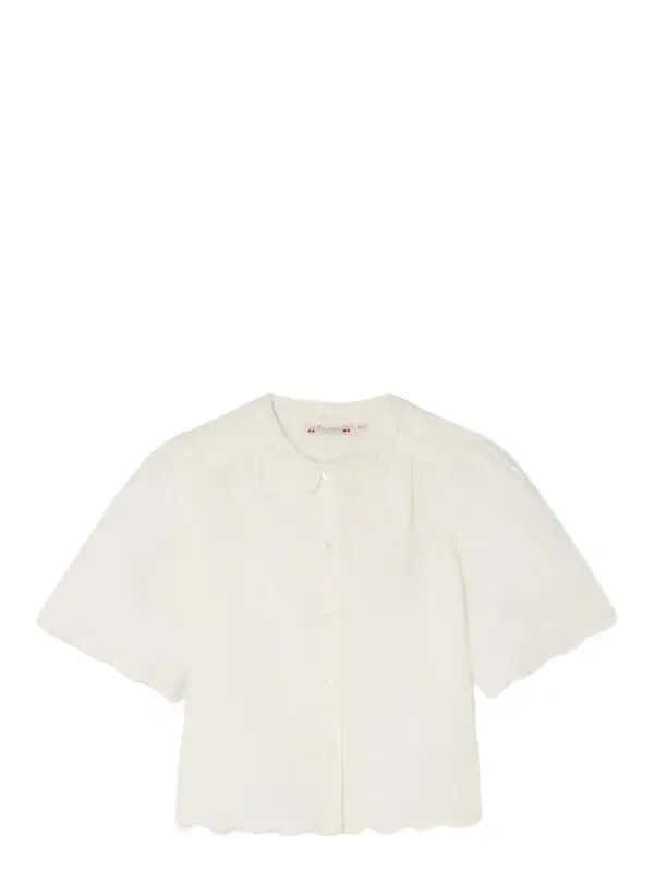 Bonpoint Lizea Crewneck Short-sleeved Blouse With Broderie Anglaise - White