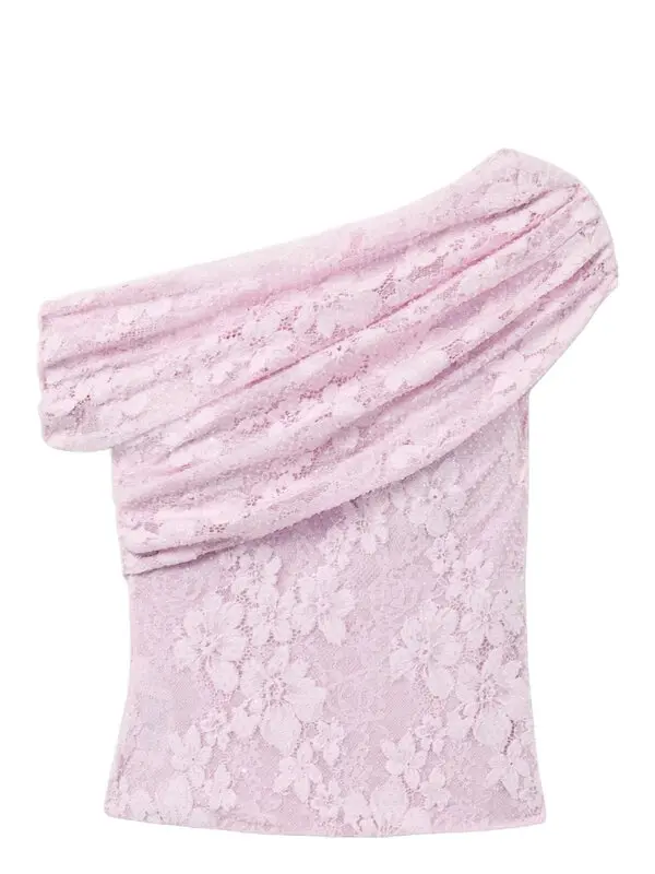 SELF-PORTRAIT Lace Draped Asymmetrical Top - Pink
