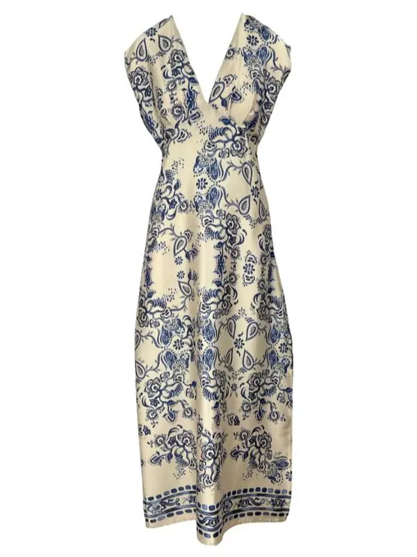 Liu Jo Sleeveless V-neck Maxi Dress With All-over Print - Nude