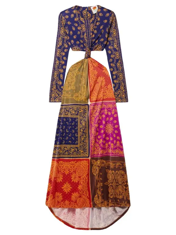 Farm Rio Knotted Cutout Printed Jersey Maxi Dress - Multi