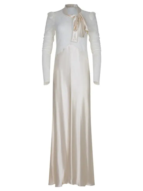 Alberta Ferretti Long Sleeve Lace Corset Maxi Dress - White