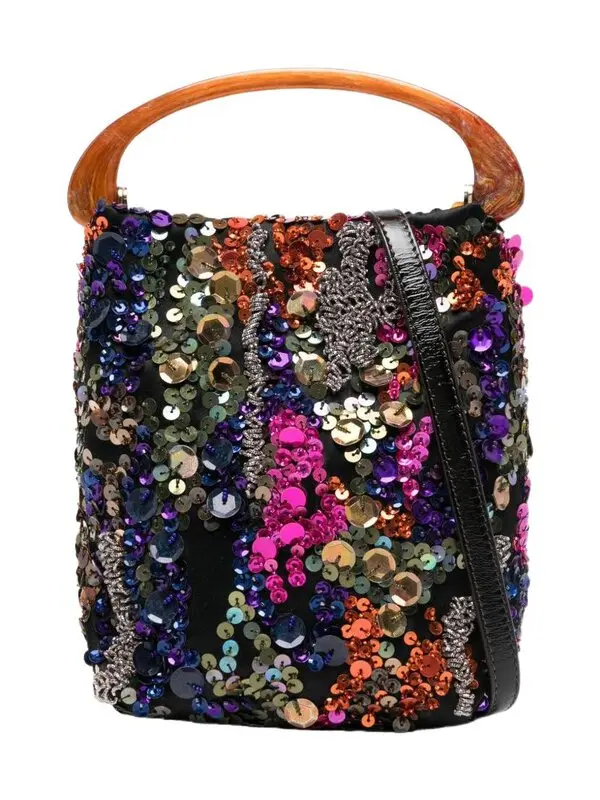 Dries Van Noten Embroidered Sequined Handbag - Black