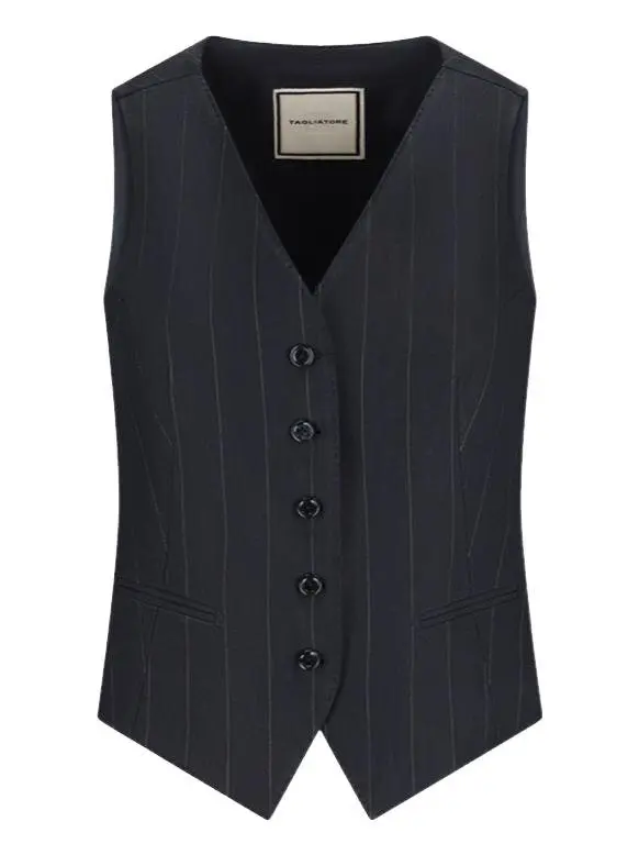 Tagliatore Gracie Pinstriped Vest - Black