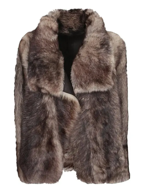 YVES SALOMON Wide Lapel Sheepskin Coat - Brown