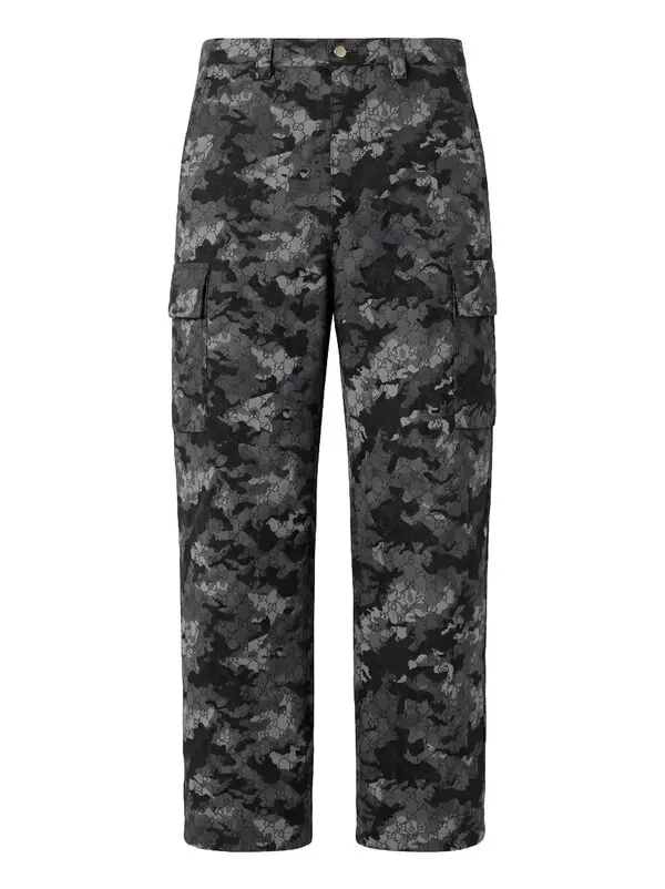 Gucci Gg Marbled Cotton Jacquard Cargo Trousers - Blue And Gray