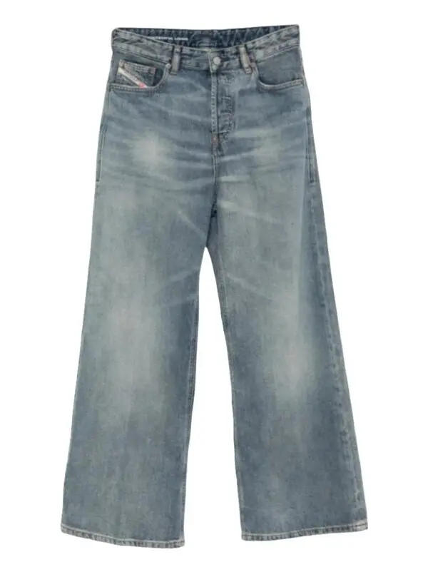 DIESEL® Faded Wide Leg Denim Jeans - Gray