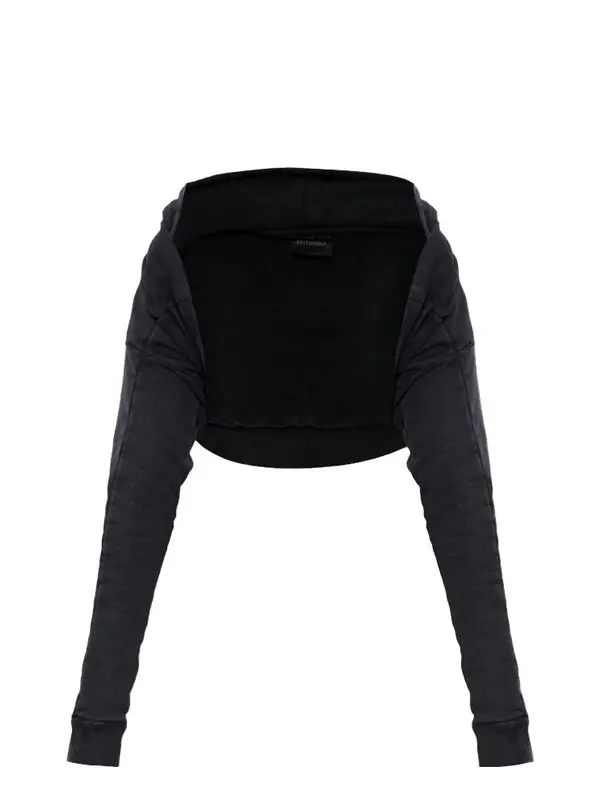 Balenciaga Cropped Ruched Hoodie - Black