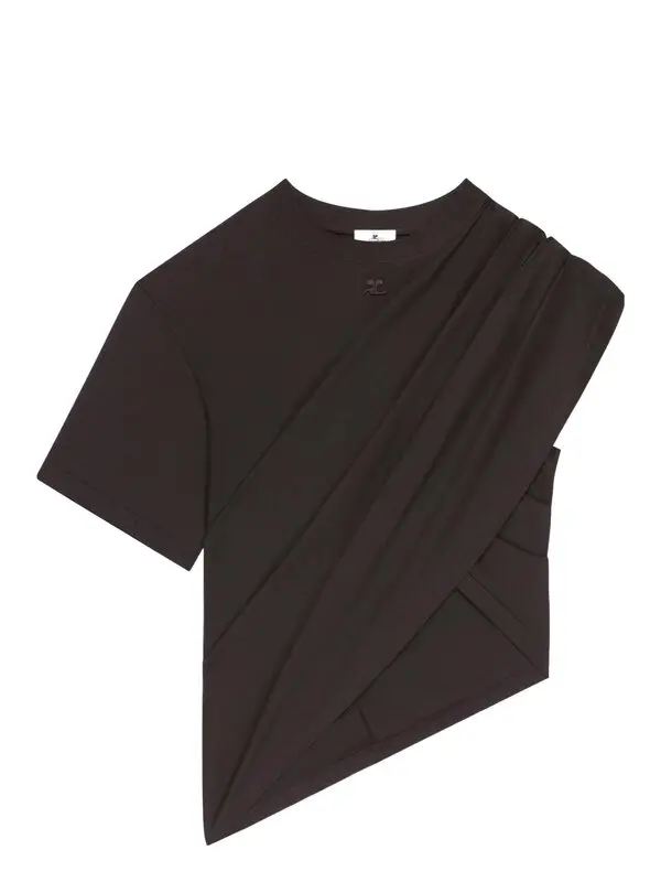 COURREGES Asymmetrical Draped T-shirt - Chocolate-colored