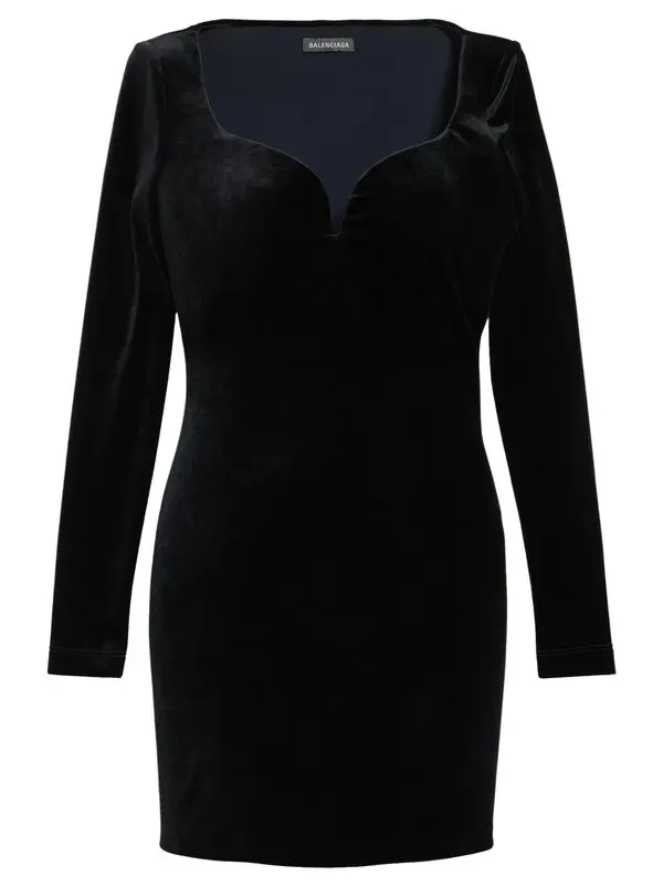 Balenciaga Sweetheart Velvet Mini Dress - Black