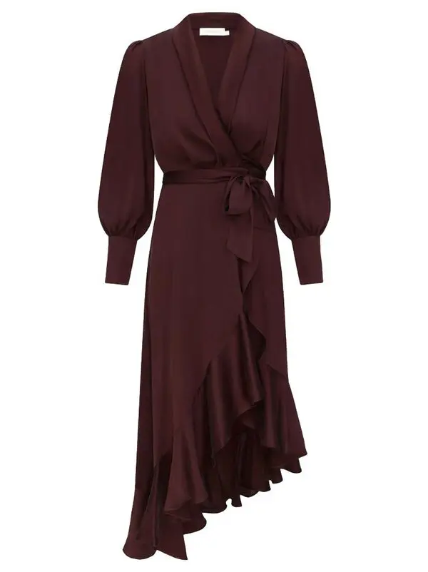 Zimmermann Wrap Midi Dress - Mahogany