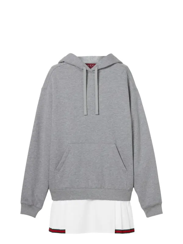 Gucci Layered Drawstring Sweatshirt With Pleated Insert - Gray