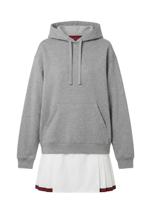 Gucci Layered Drawstring Sweatshirt With Pleated Insert - Grey