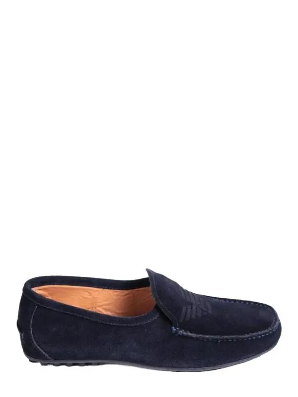 Emporio Armani Suede Round-toe Flat Loafers - Black