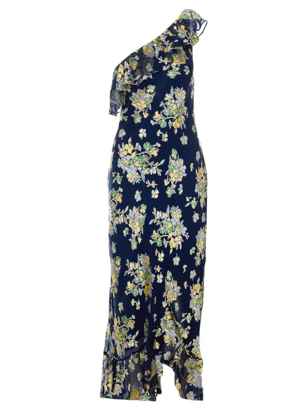 Rixo One Shoulder Floral Print Maxi Dress - Black