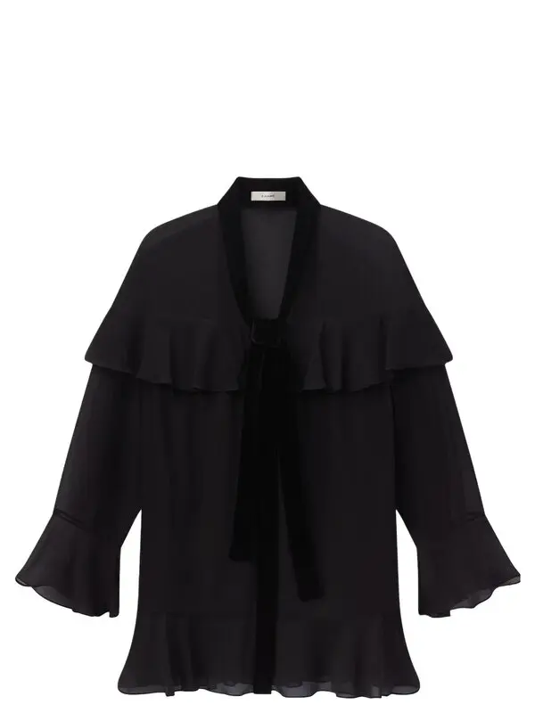 FRAME Ruffled Tie-neck Dress - Black