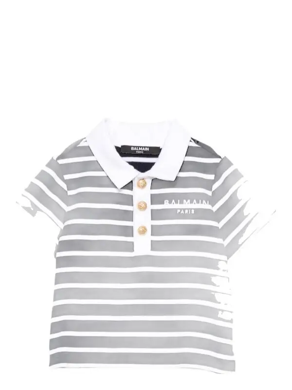 Balmain Striped Buttoned Polo Shirt - Blue