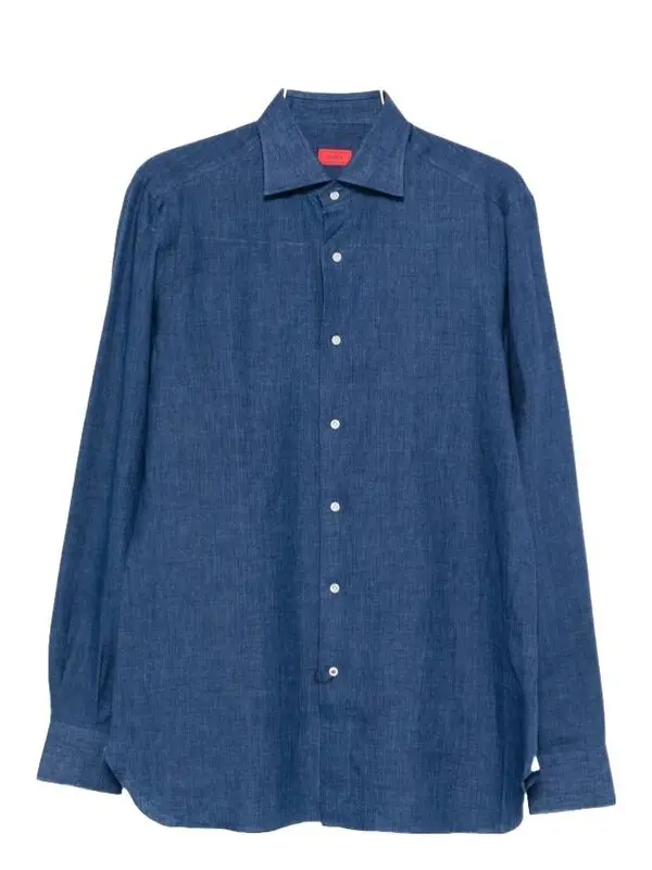 Isaia Long-sleeved Denim Shirt - Blue