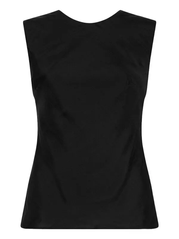 ST. AGNI Sleeveless Round Neck Top With Piping Ties - Black