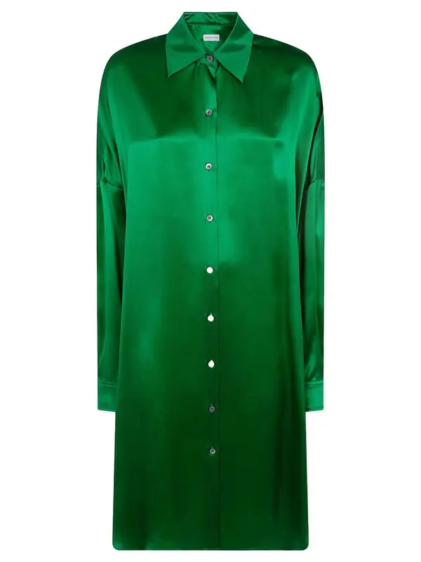 Dries Van Noten Long Sleeve Button Up Dress - Green