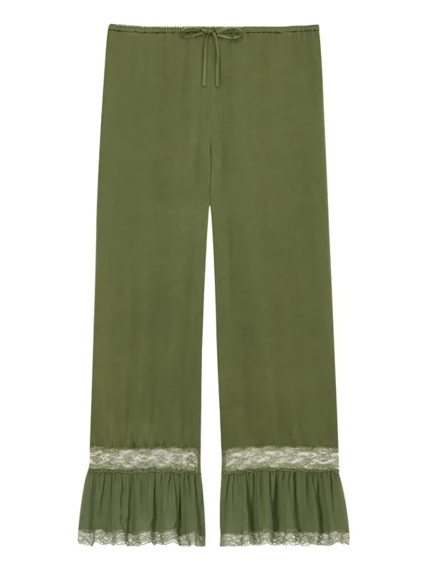 Saint Laurent Silk Satin Lace Cuff Pants - Kaki