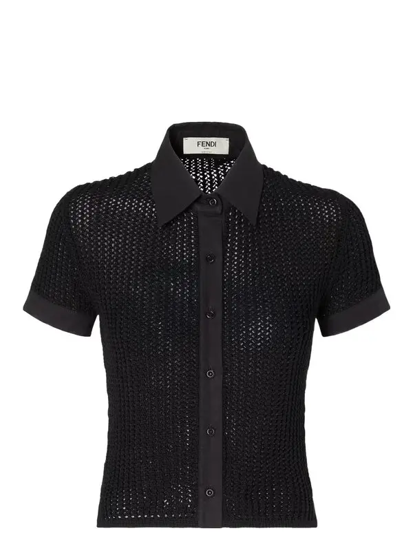 Fendi Cotton Yarn Cropped Open-knit Shirt - Black