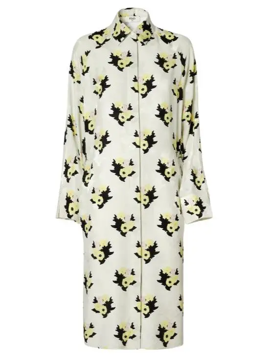 Fendi Floral-print Silk Jacquard Midi Shirt Dress - White