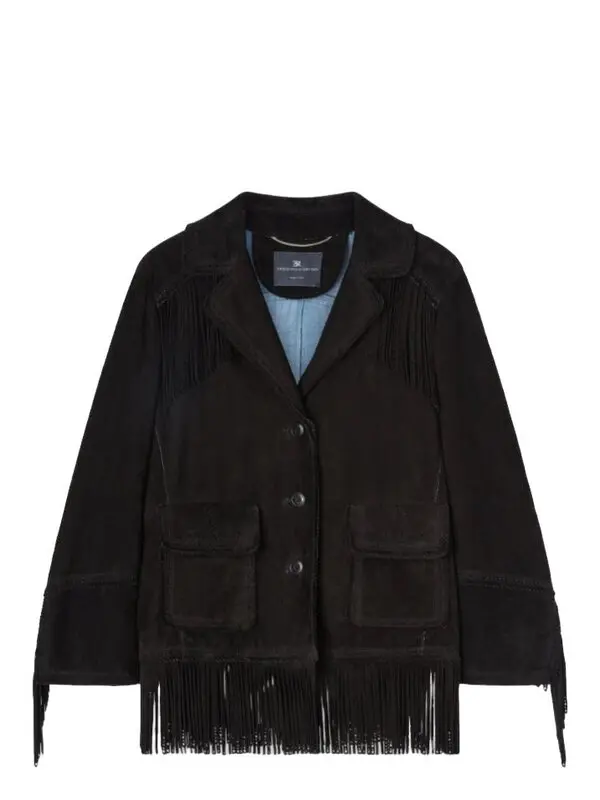 Ermanno Scervino Suede Caban With Fringes And Broguing - Black