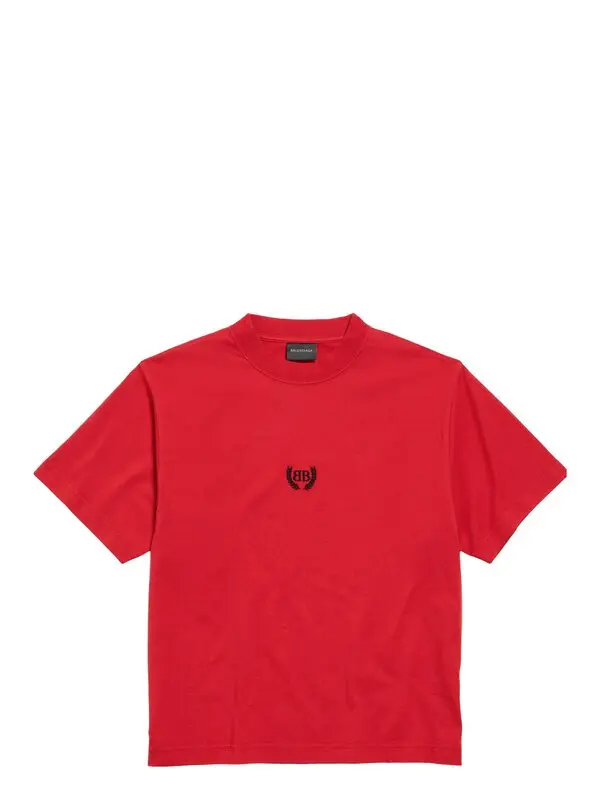 Balenciaga Laurel Embroidered Cotton T-shirt - Red