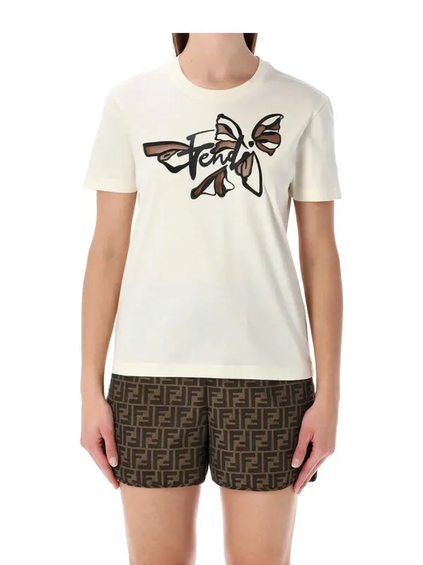Fendi Nigthfly" Printed Crewneck T-shirt - White