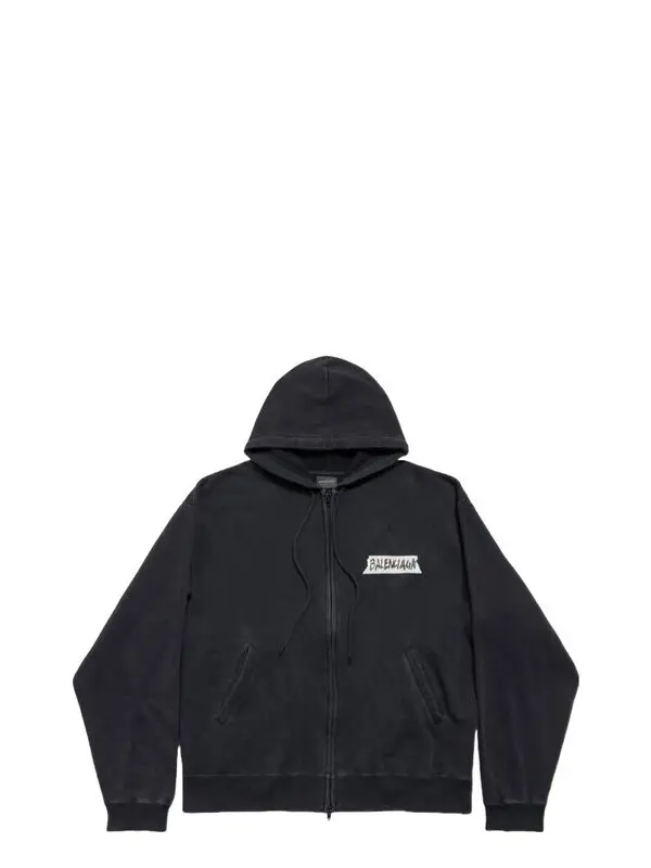Balenciaga Masking Tape Zip-up Hoodie - Black