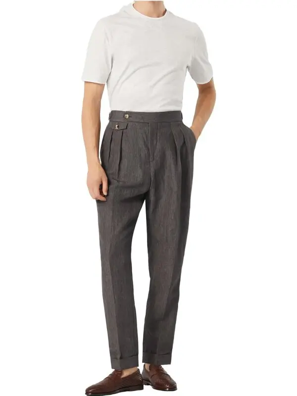 Brunello Cucinelli Linen Tailored Trousers - Steel Gray