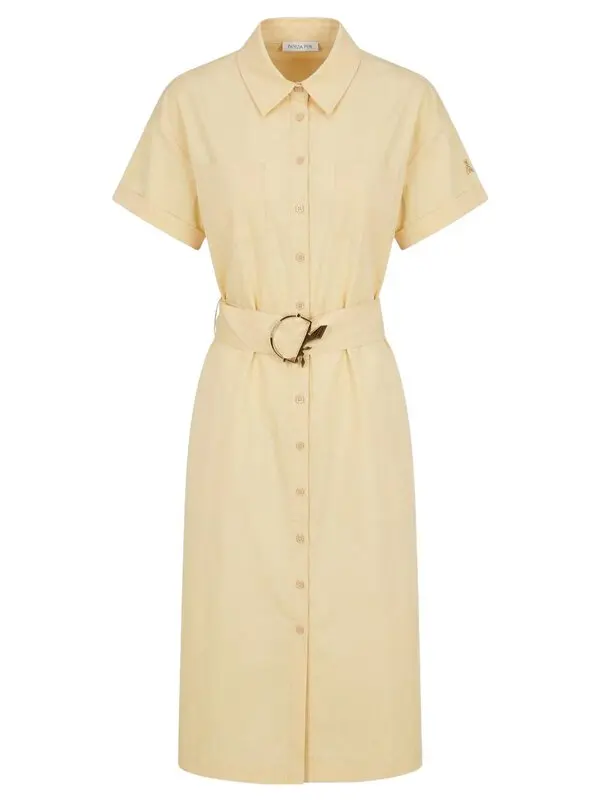 Patrizia Pepe Belted Midi Shirt Dress - Desert Sand
