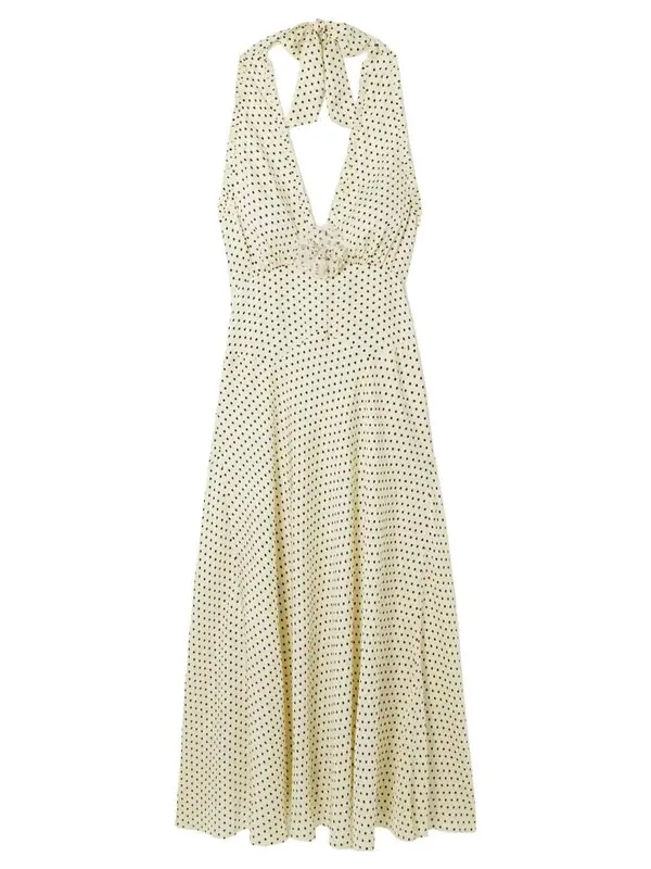 DÔEN Mazarin Polka Dot Halterneck Midi Dress - Cream
