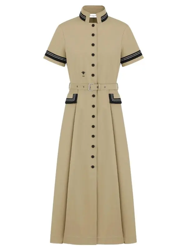 Dior Mid-length Flared Shirtdress With Bee Embroidery - Beige