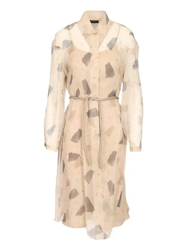 Emporio Armani Geometric Printed Crepon Shirt Dress - Nude