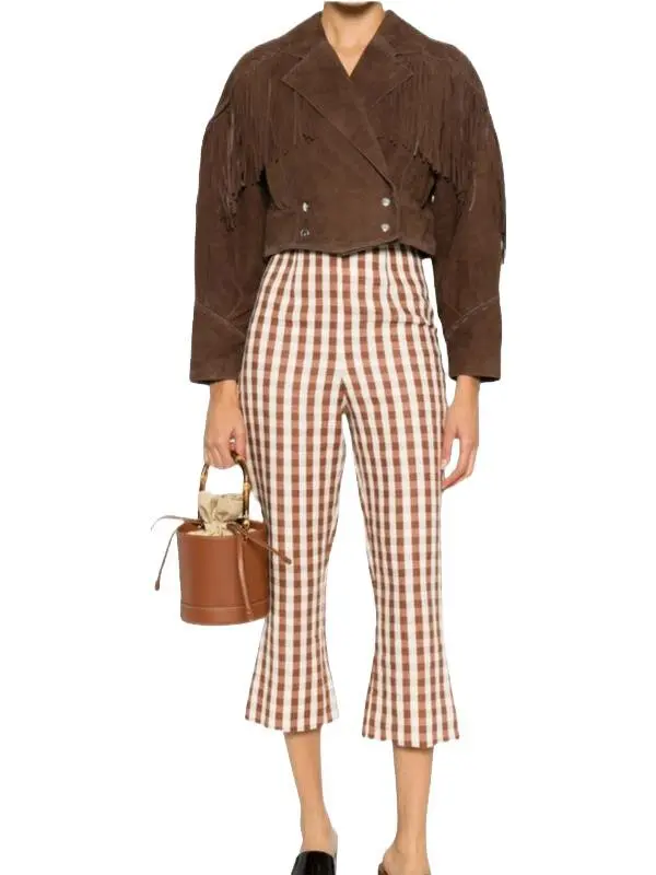 Rixo Fringe Detail Double-breasted Jacket - Brown