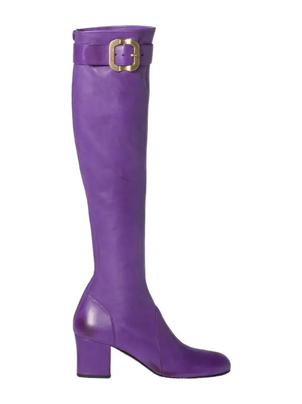 Miu Miu Nappa Leather Over-the-knee Boots With Buckle Detail - Purple