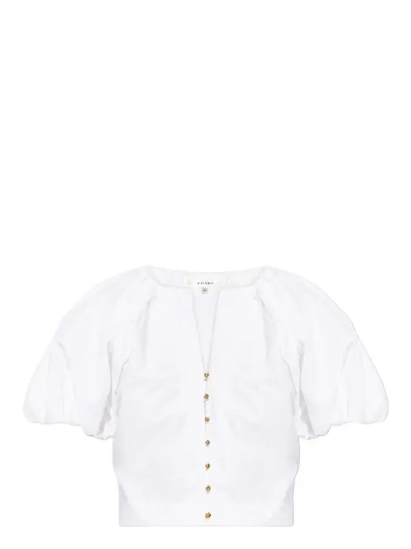 FRAME Puff Sleeve Cropped Top - White