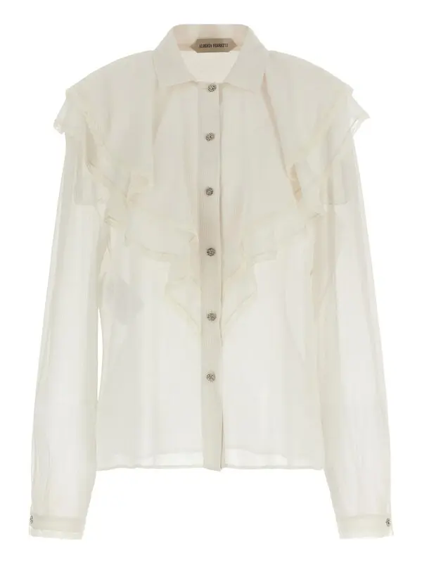 Alberta Ferretti Ruffled Lace Trim Shirt - White