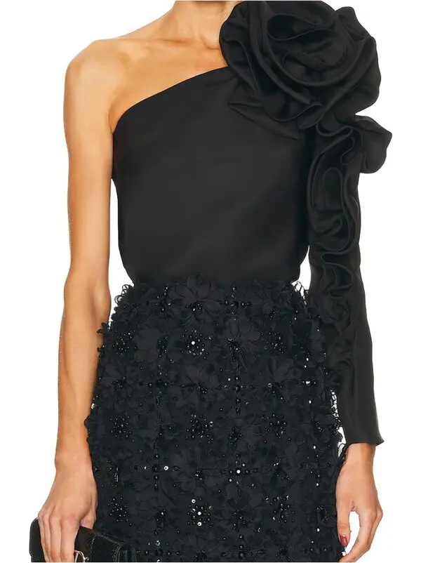 Carolina Herrera Asymmetrical Floral Embellished One-shoulder Top - Black