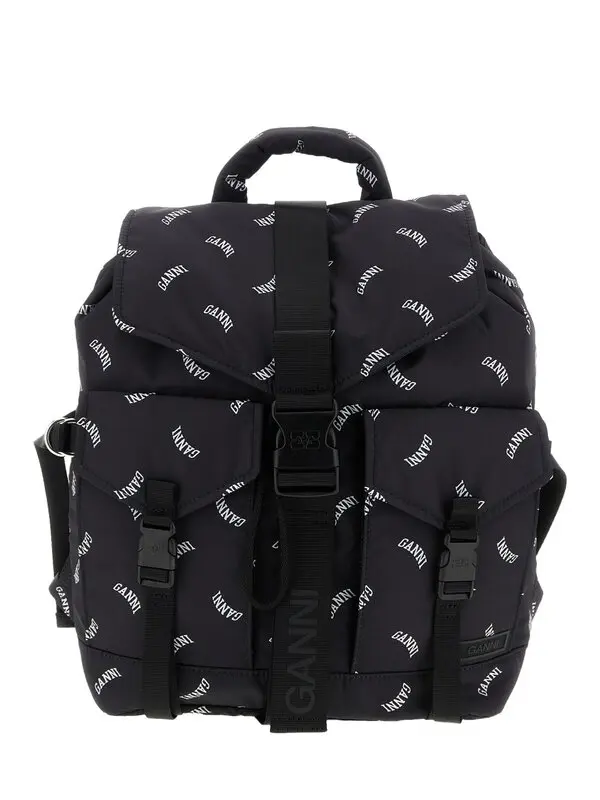 GANNI Logo-print Buckle Backpack - Black