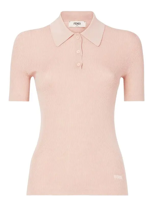 Fendi Short Sleeve Knitted Polo Jumper - Pink
