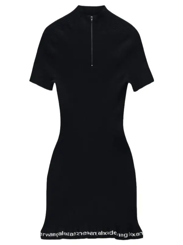 Alexander Wang Ribbed High-neck Quarter-zip Dress - Black