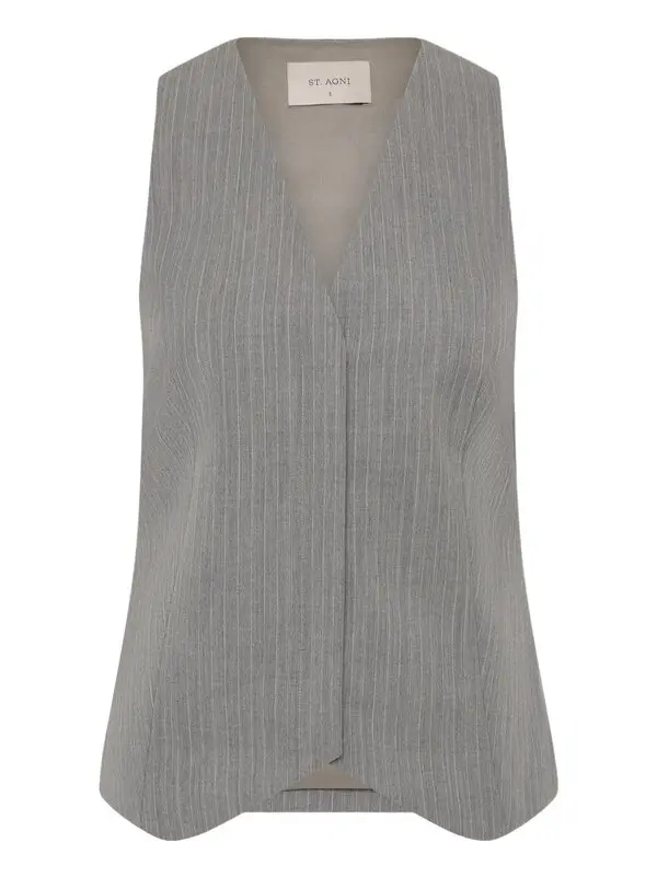 ST. AGNI Pinstriped Wool-blend Twill Vest - Gray Pinstripes