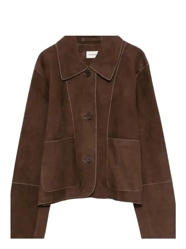 P.a.r.o.s.h Suede Jacket With Contrast Stitching - Brown