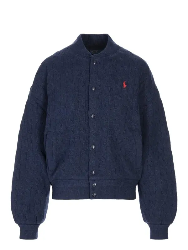 Polo Ralph Lauren Cable Knit Cardigan With Embroidered Logo - Blue