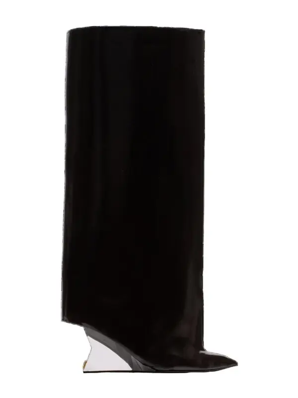 Balmain Wedge Calfskin Leather Boots - Black