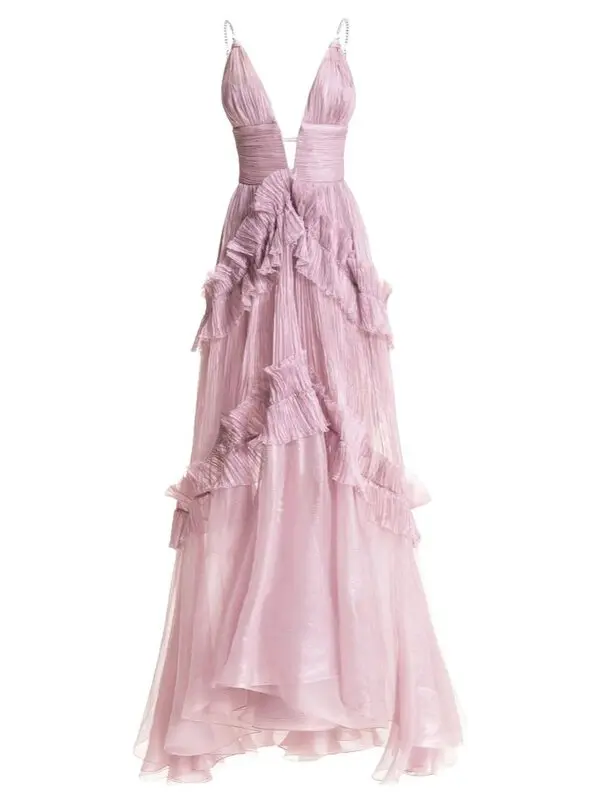 MARIA LUCIA HOHAN Spaghetti Strap Gown With Ruffles - Pink