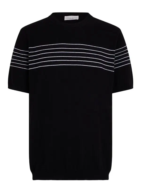 ROBERTO COLLINA Striped Short-sleeve Knitted Sweater - Black